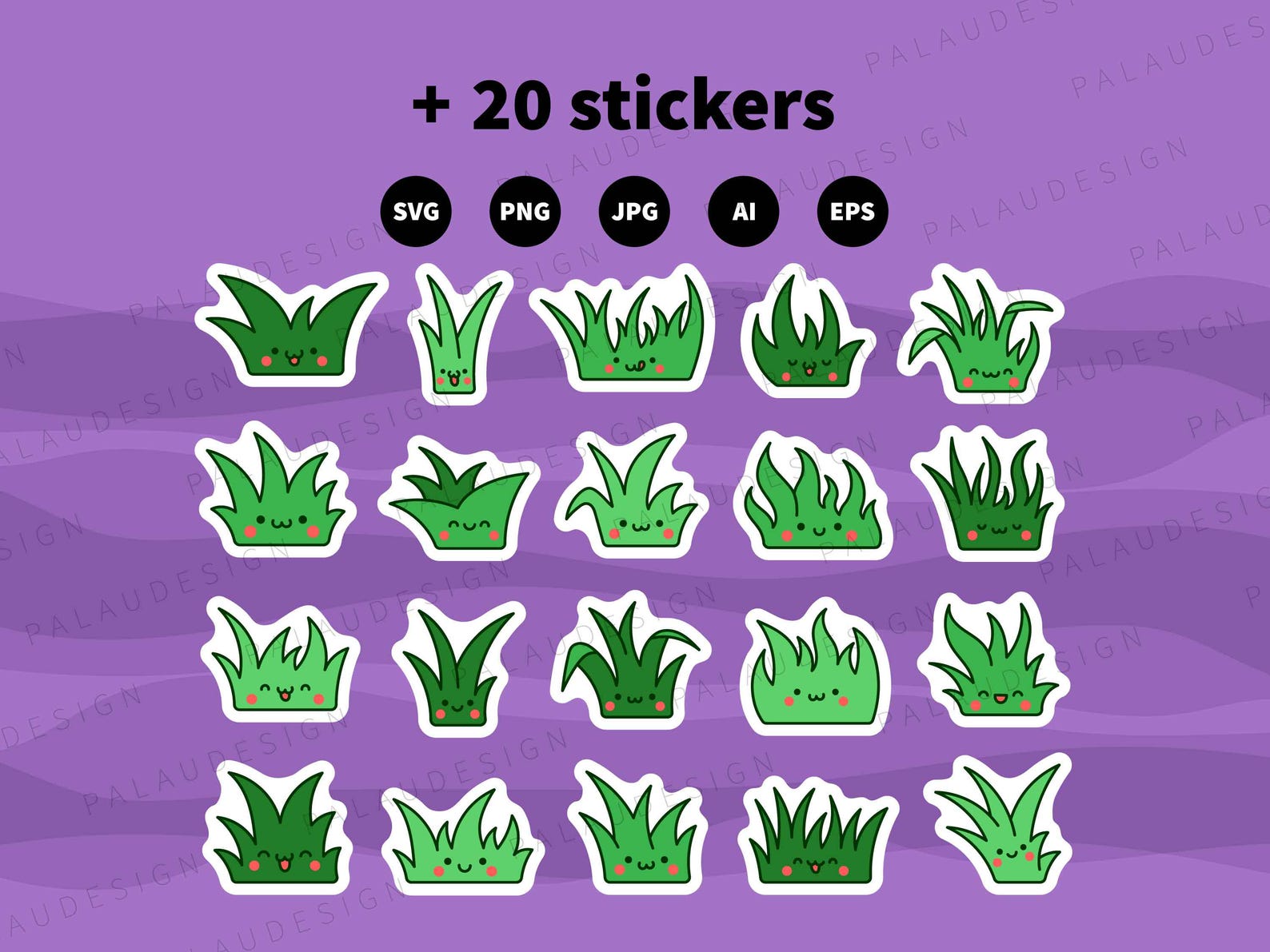 Cute Kawaii Grass Clipart Bundle - Cartoon Lawn Characters, Digital ...