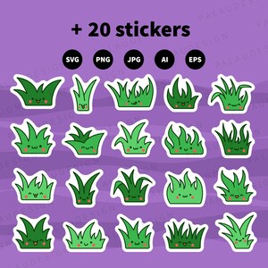 Cute Kawaii Grass Clipart Bundle - Cartoon Lawn Characters, Digital ...