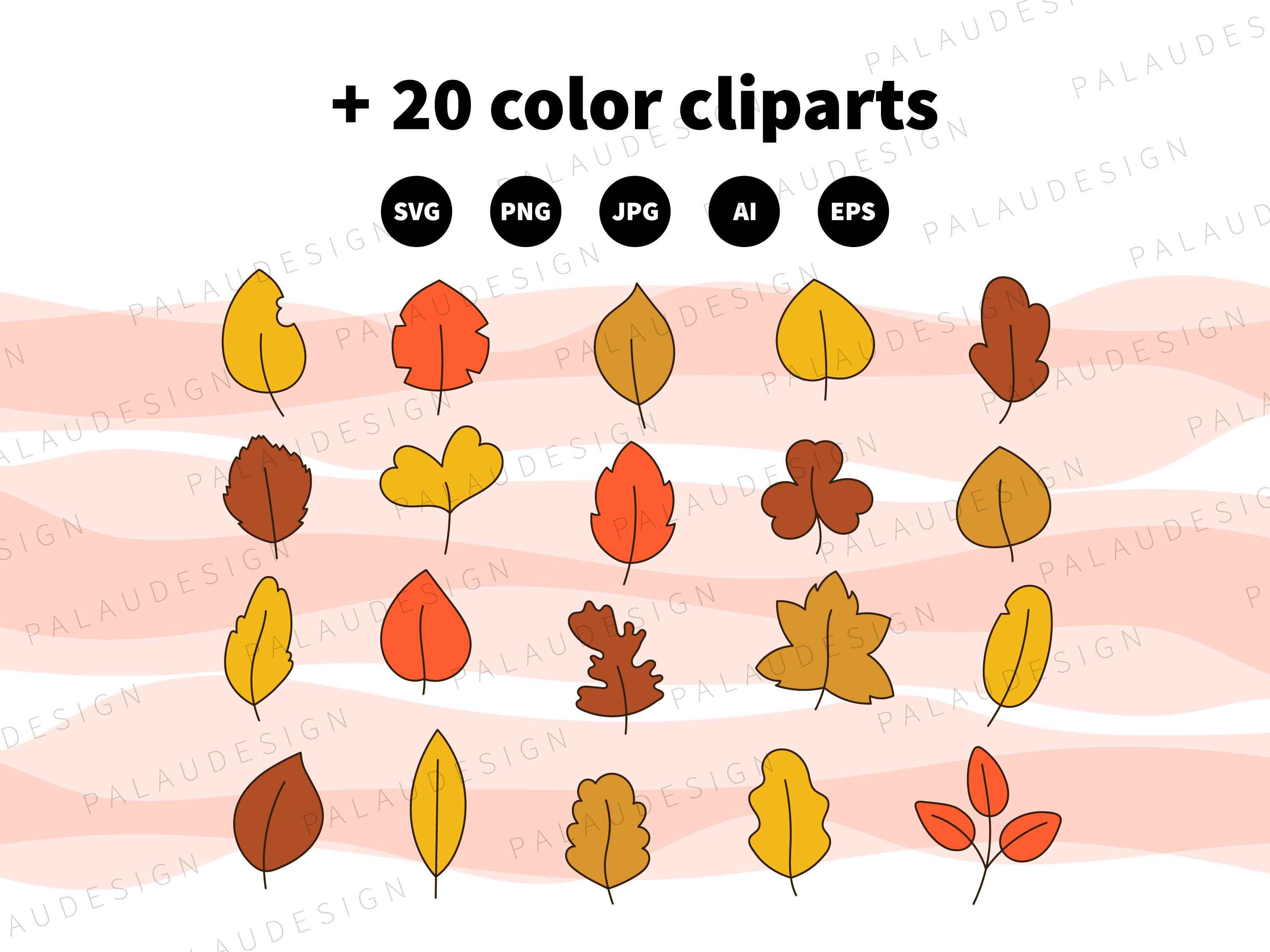 Autumn Leaves Clipart Bundle Fall Coloring Pages Stickers Set ...