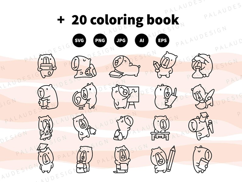 Adorable Capybara School Clip Art Set: Kawaii Pets, Digital SVG & PNG ...