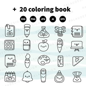 Whimsical School Clipart Set - Cute Kawaii Supplies, SVG & PNG ...