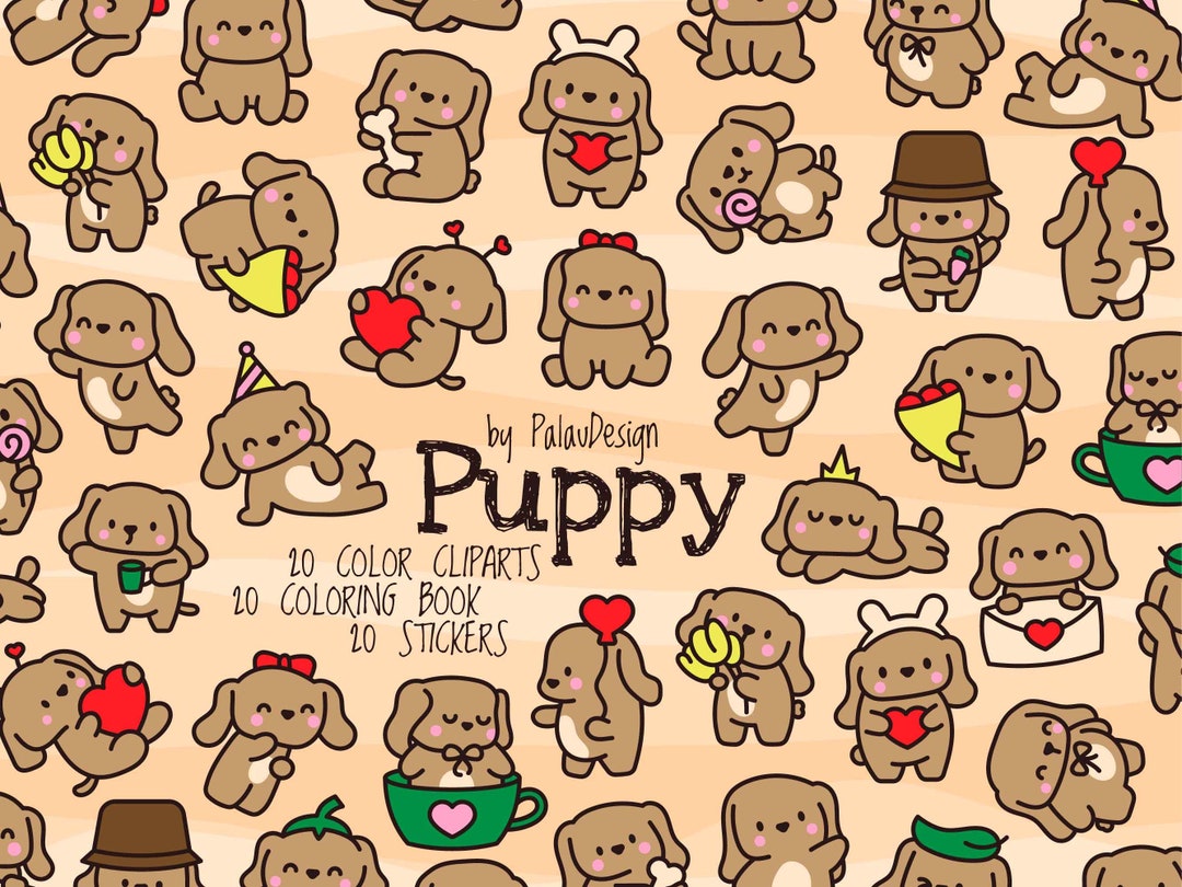 Cute Puppy Clipart Set: Cartoon Dog Graphics, Planner Printables ...