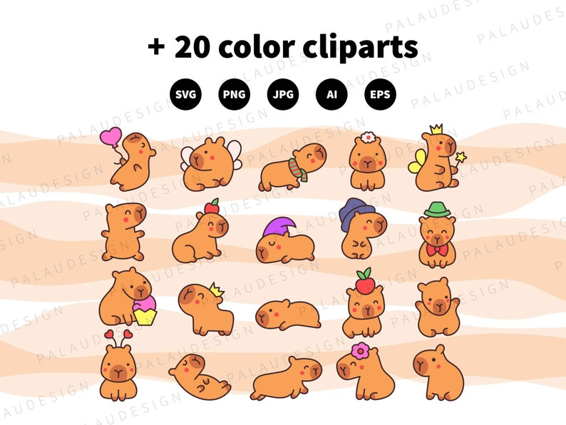 Adorable Capybaras Clip Art Set - Cute and Kawaii Pets - SVG and PNG ...