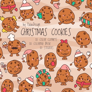 Christmas Cookie Clipart Coloring Stickers | Kawaii Holiday Vector ...