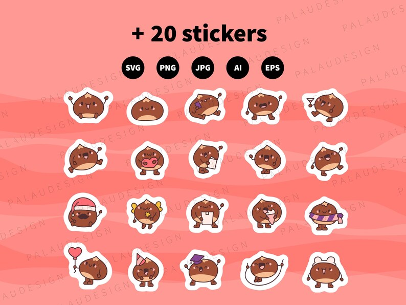 Kawaii Chestnut Cartoon Clipart: Coloring Pages & Stickers (digital ...
