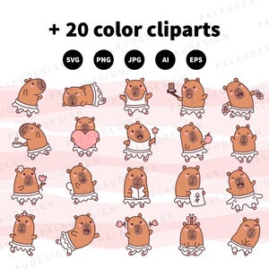 Cute Capybara Ballerina Clipart Set - Kawaii Cartoon Animal Vector ...