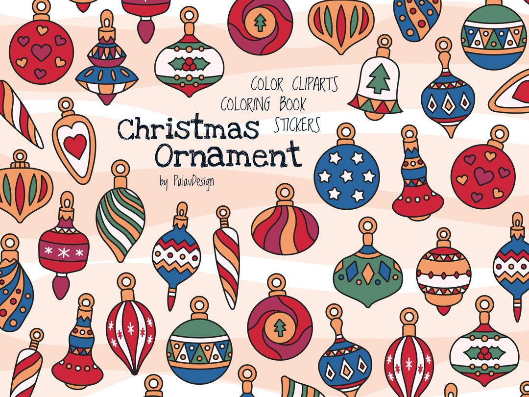 Retro Christmas Ornaments Clipart Bundle: Holiday Stickers (digital ...