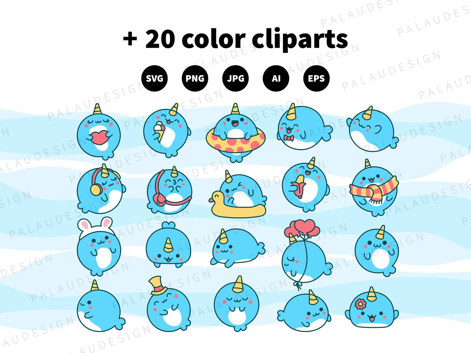 Cute Narwhal Clipart Bundle: Kawaii Narwhal Doodles (SVG, PNG) - Etsy