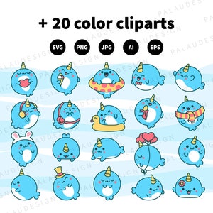 Cute Narwhal Clipart Bundle: Kawaii Narwhal Doodles (SVG, PNG) - Etsy