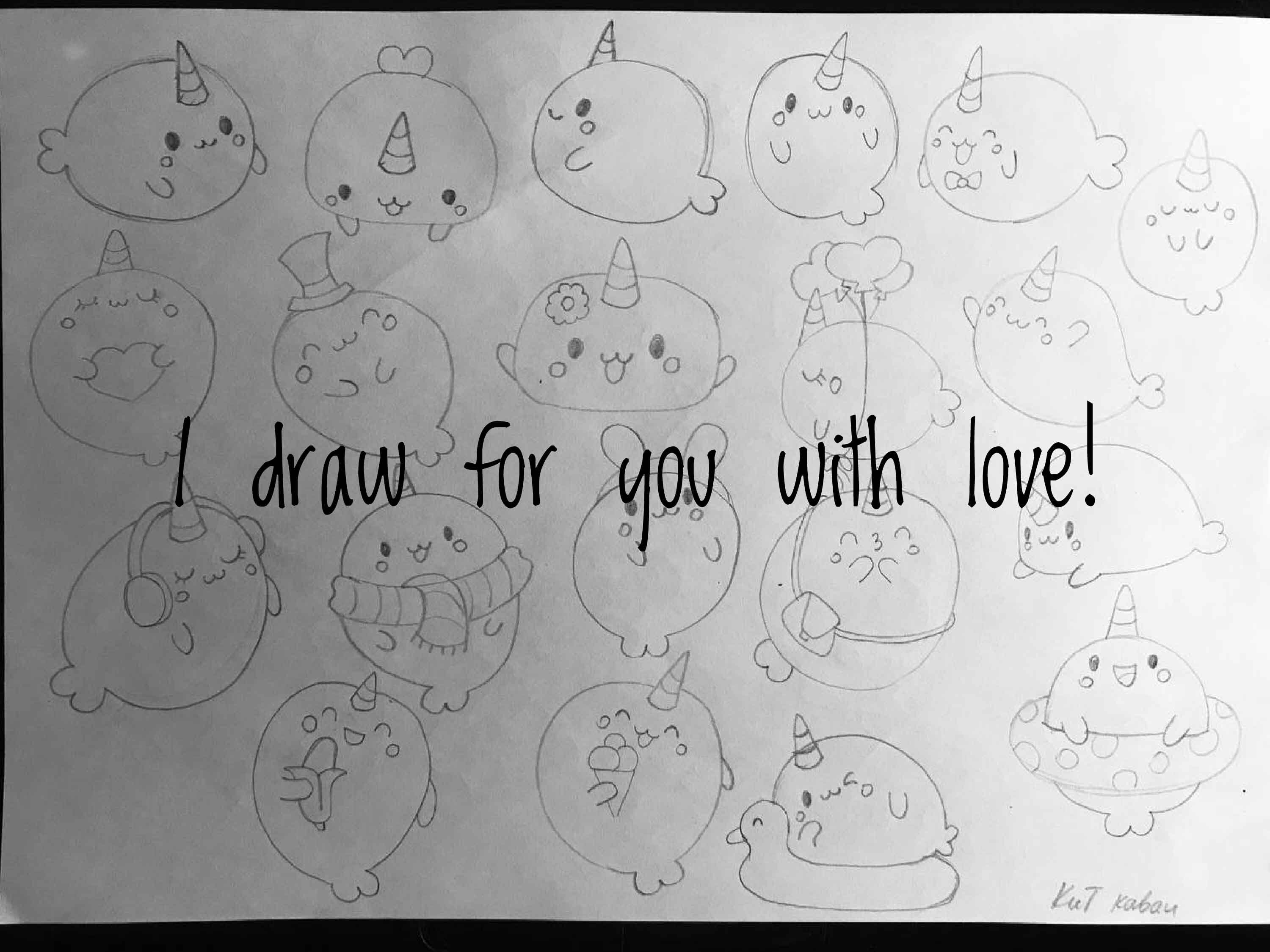 Cute Narwhal Clip Art Bundle: Outline Doodles for Crafting - SVG, PNG ...