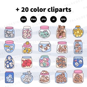 Kawaii Animal Jar Clipart: Cartoon Pet Stickers (digital Download) - Etsy