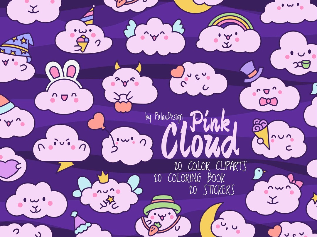 Dreamy Pink Cloud Clip Art - Kawaii Weather Set With SVG, PNG, and ...