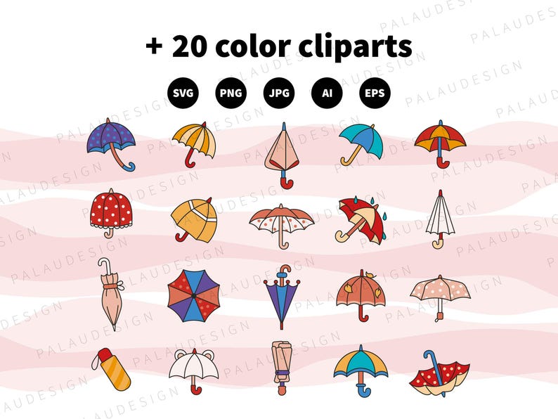 Umbrella Clipart Bundle Cute Umbrellas Line Art for Scrapbooking ...