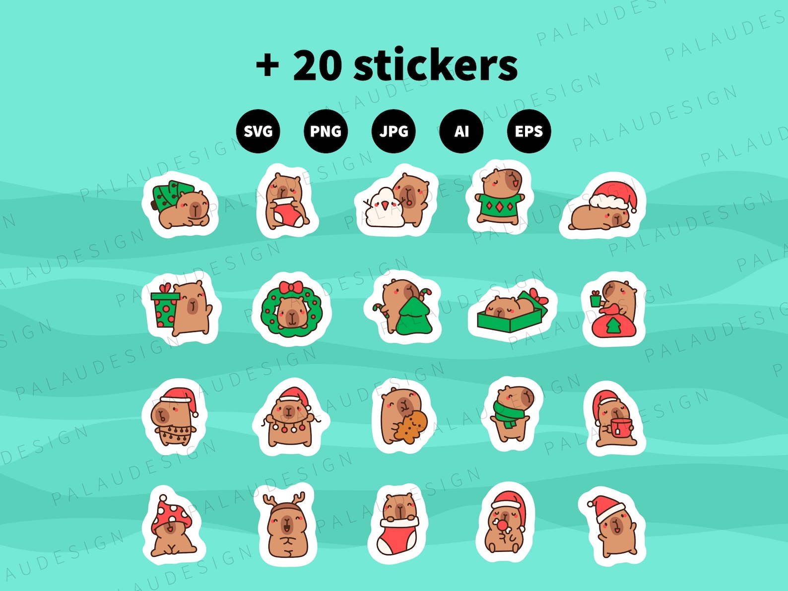 Cute Kawaii Christmas Capybara Clipart Bundle for Stickers Coloring ...