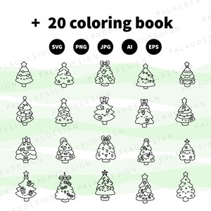 Christmas Tree Cute Kawaii Clipart Bundle - Adorable Festive Outline ...