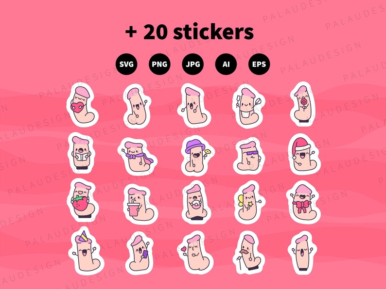 Funny Penis Clipart Kawaii Cartoon Stickers Digital Download Etsy