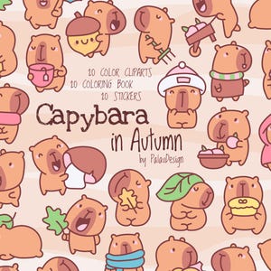 Adorable Capybara Autumn Clipart Set Cute Kawaii Digital Download Fall ...
