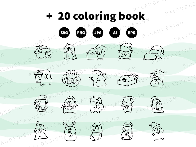 Cute Kawaii Christmas Capybara Clipart Bundle for Stickers Coloring ...