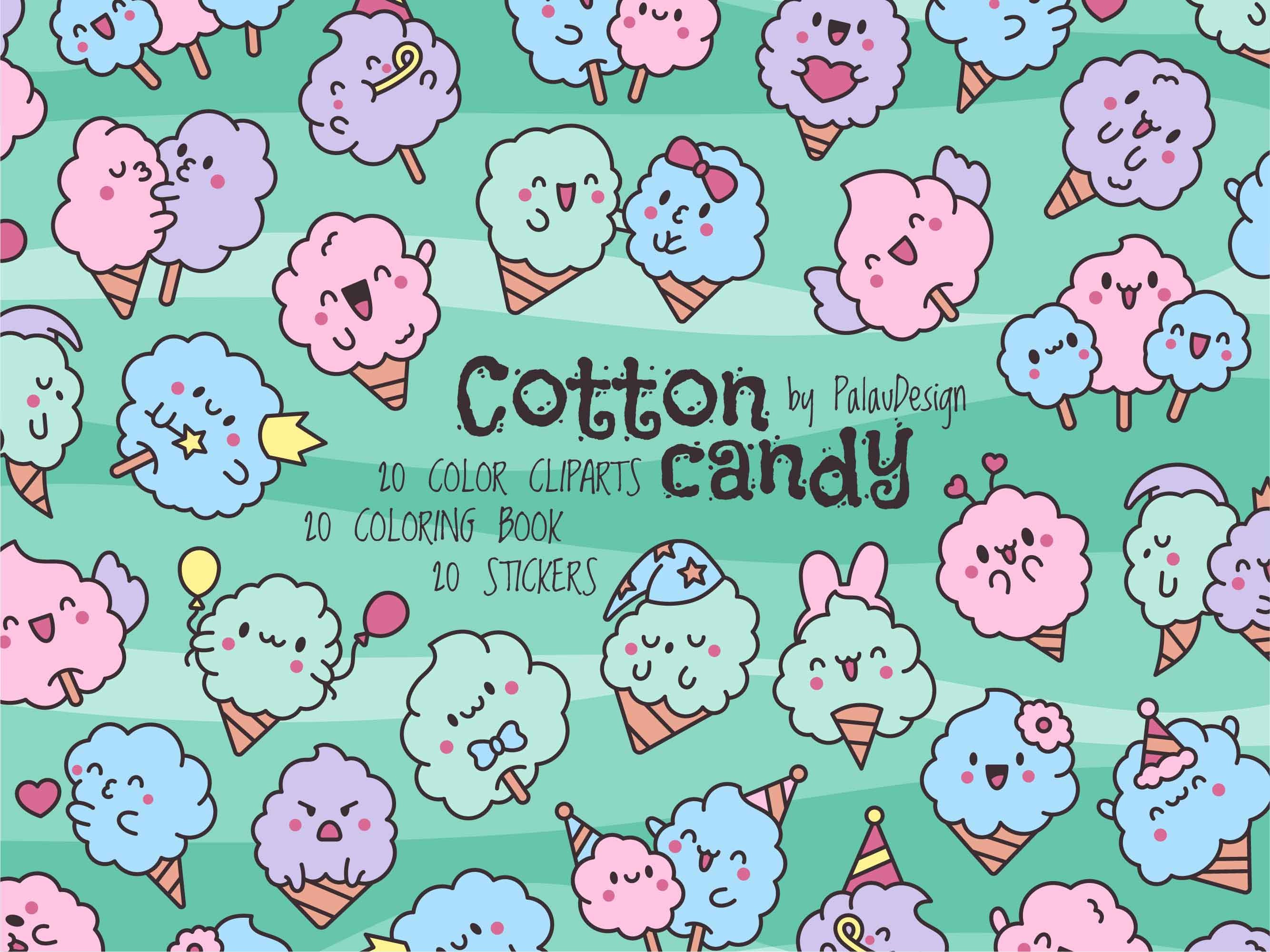 Whimsical Cotton Candy Character Clip Art - Adorable Kawaii Doodles ...
