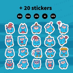 Cute Owl Clip Art Collection - Kawaii Animals Bundle - Digital SVG PNG ...