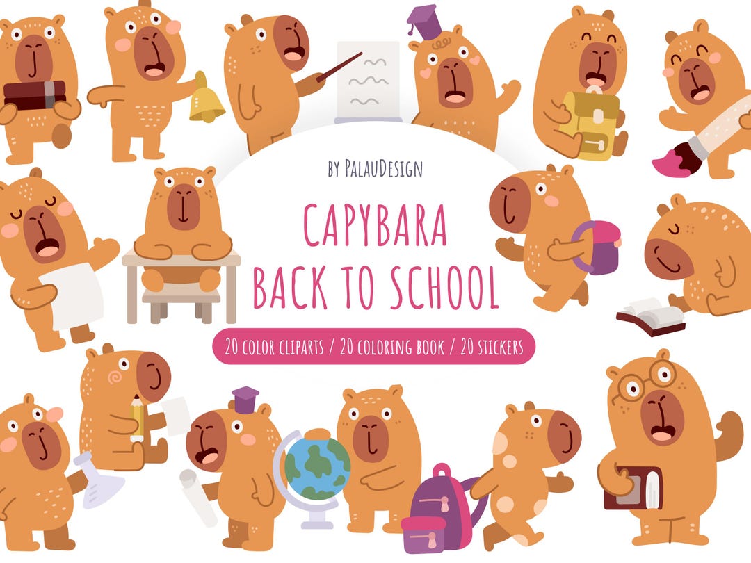 Capybara Back to School Art: Minimal Illustrations & Pastel Nursery ...