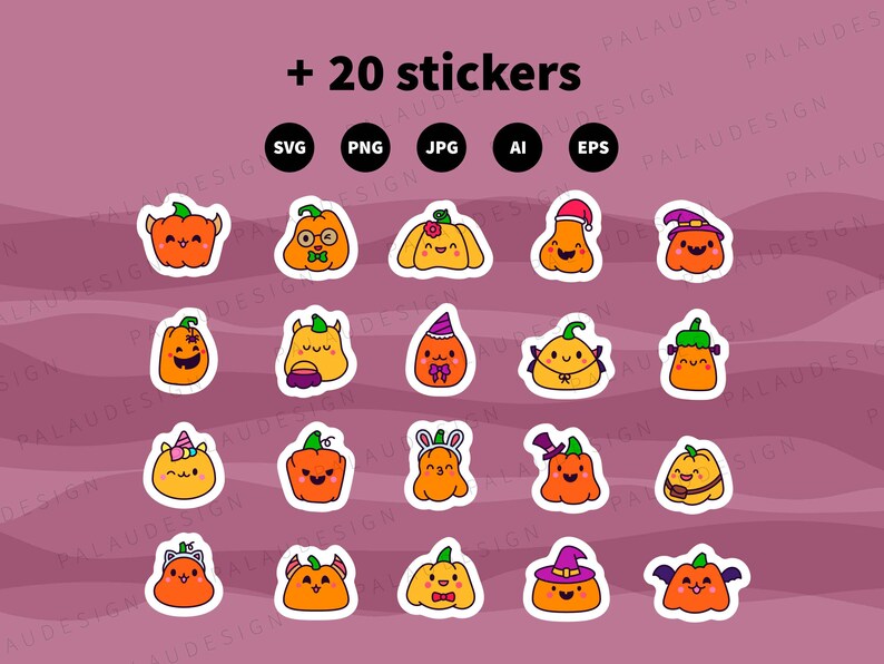 Cute Kawaii Pumpkin Clipart Bundle Halloween Pumpkin Stickers Printable ...