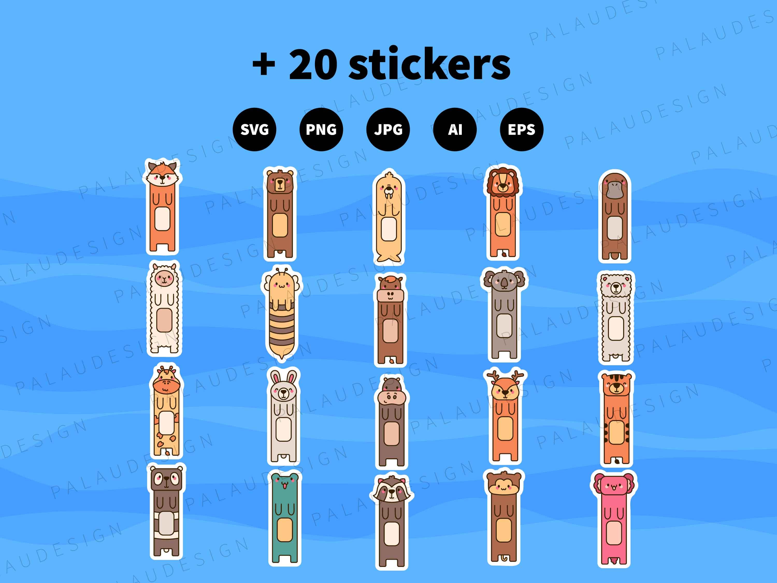 Kawaii Animal Bookmarks Clipart, Stickers, Coloring Pages (digital ...