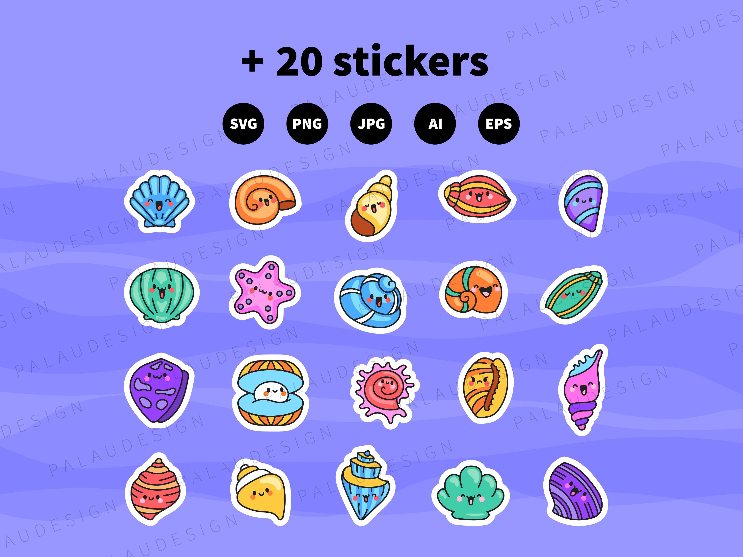 Kawaii Seashell Clipart Set: Funny Cartoon Shells (png, Svg, Jpg, Ai ...