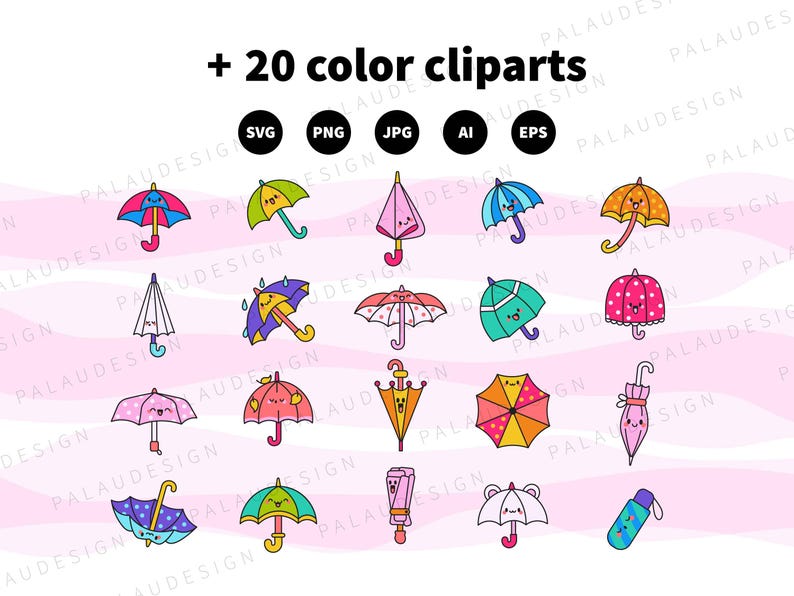 Kawaii Cute Umbrella Character Clipart Set for Kids and Adults ...