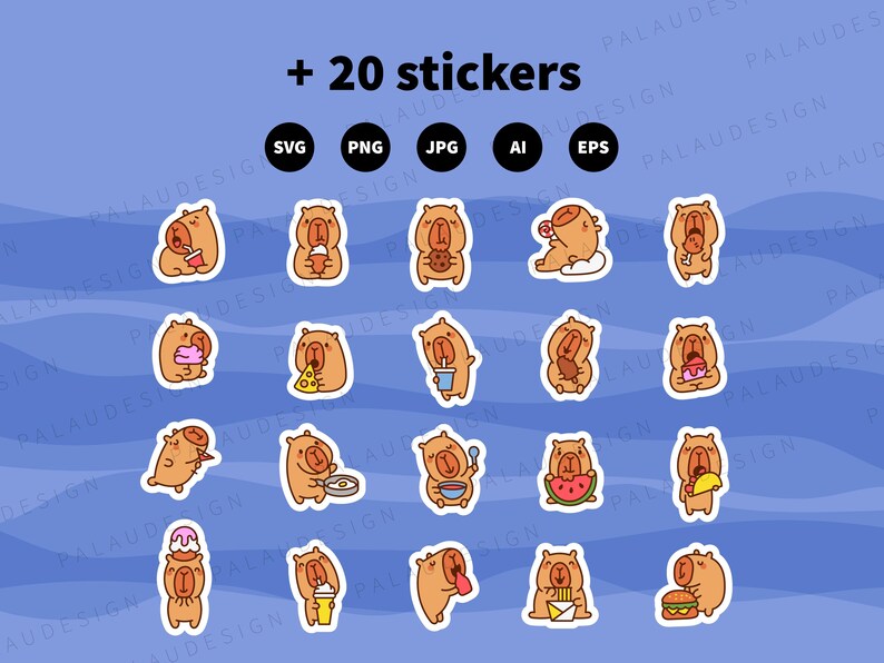 Cute Capybara Eating Clipart | Kawaii Food Animal PNG SVG | Cartoon ...