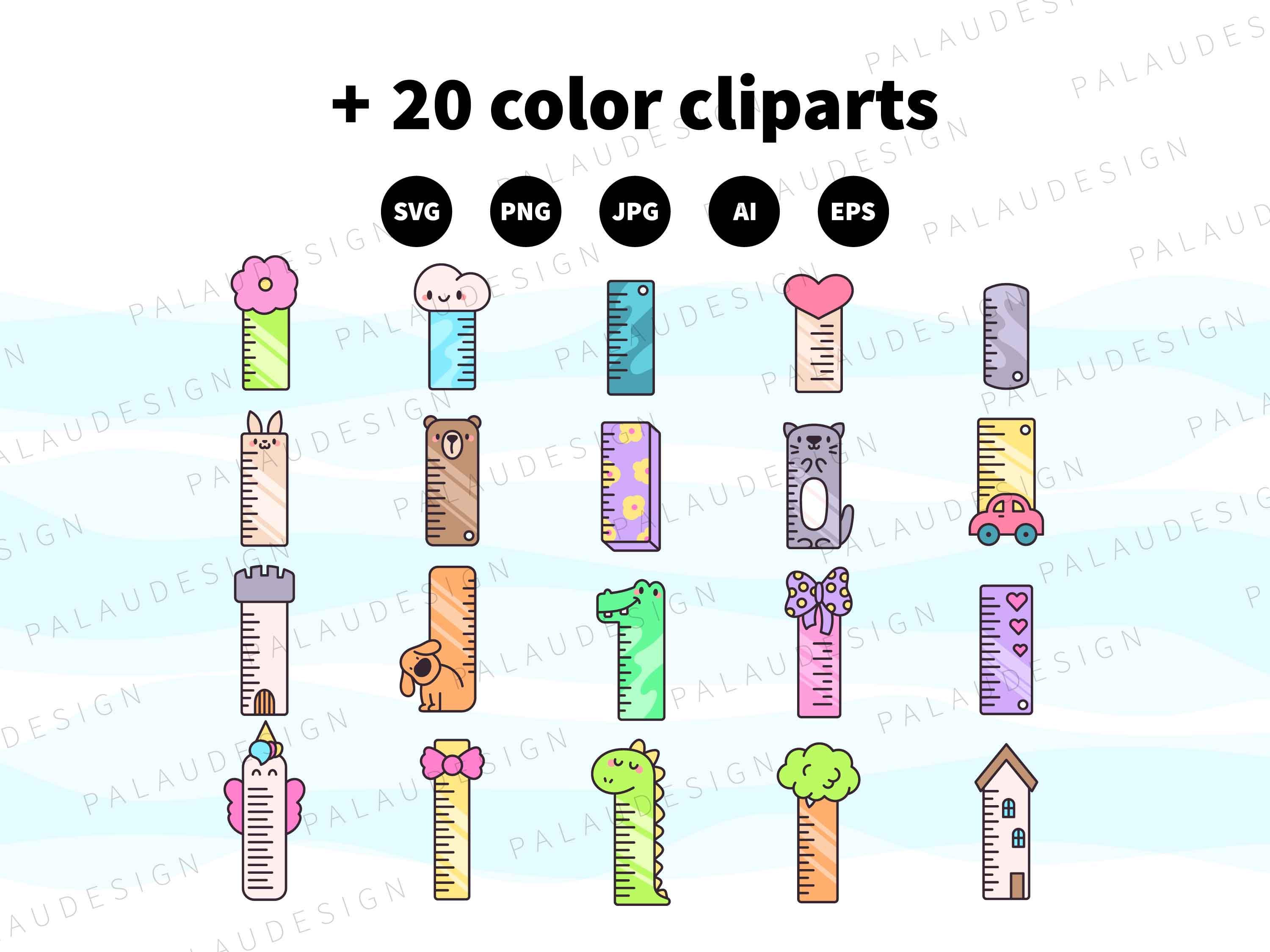 Cute Kawaii Rulers Clipart Set With Adorable Cartoon School Rulers in ...
