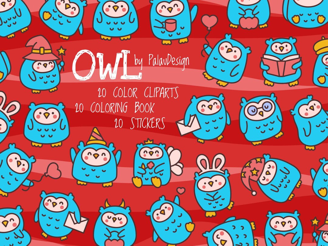 Cute Owl Clip Art Collection - Kawaii Animals Bundle - Digital SVG PNG ...