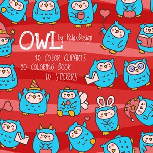 Cute Owl Clip Art Collection - Kawaii Animals Bundle - Digital SVG PNG ...