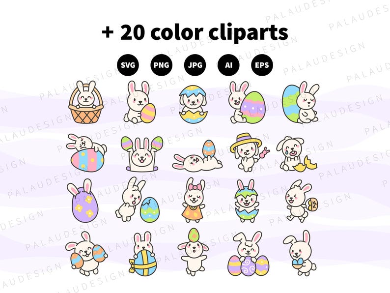 Kawaii Easter Bunny Clipart, Spring Animal PNG SVG (digital Download ...