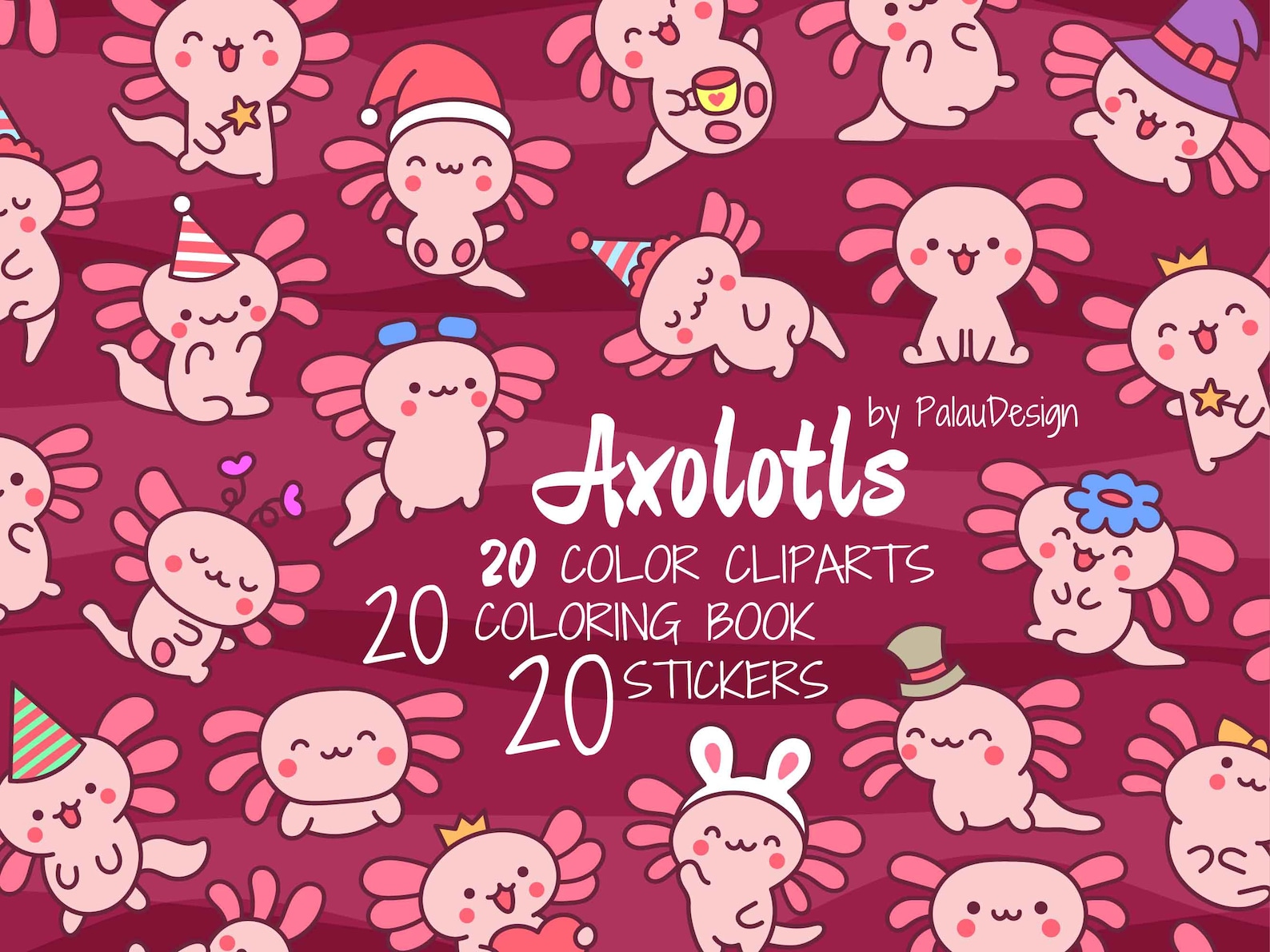 Whimsical Axolotl Clipart: Kawaii Amphibian Art for Scrapbooking and ...