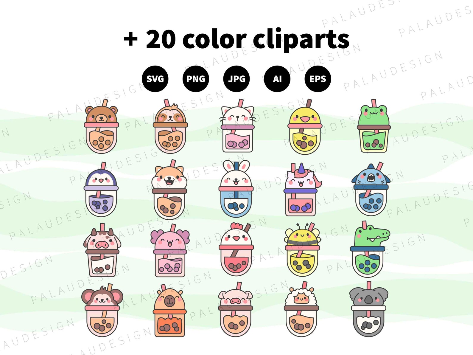 Kawaii Bubble Tea Animal Clipart Bundle: Vector Illustrations, Stickers ...