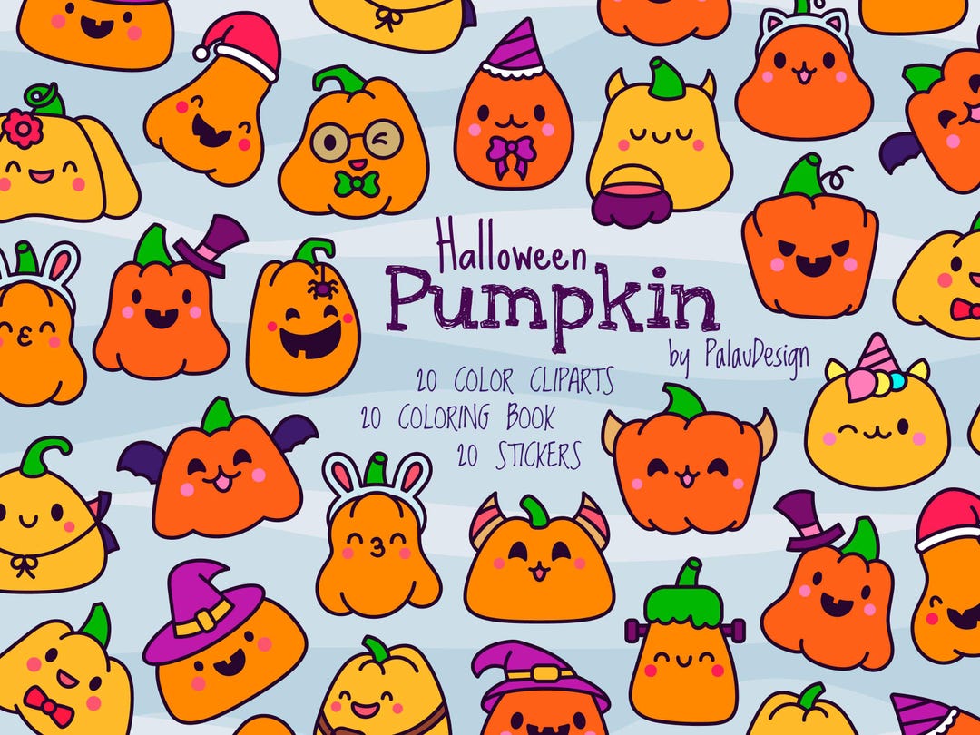 Cute Kawaii Pumpkin Clipart Bundle Halloween Pumpkin Stickers Printable ...