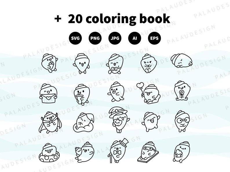 Funny Seashell Clipart Set With Cute Kawaii Ocean Shell Characters in ...