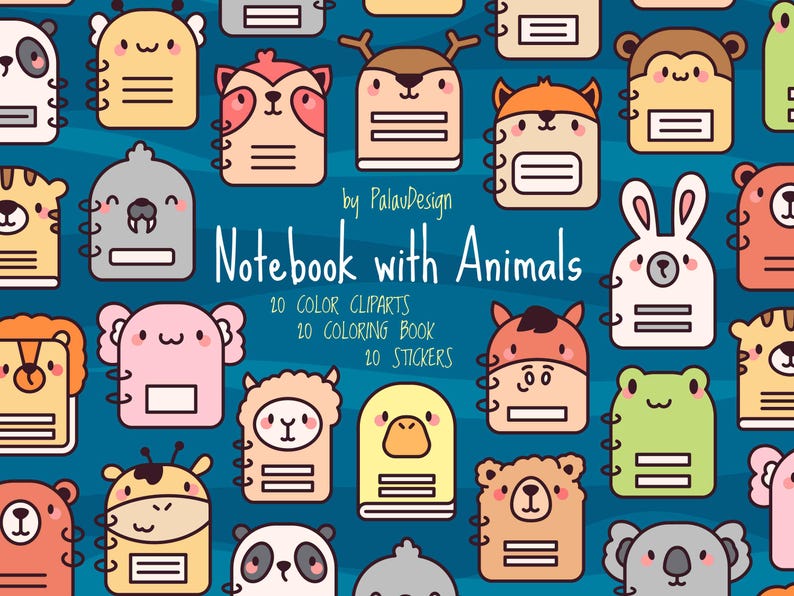 Cute Kawaii Animal Notebook Clipart Set With Adorable Cartoon Notebooks ...