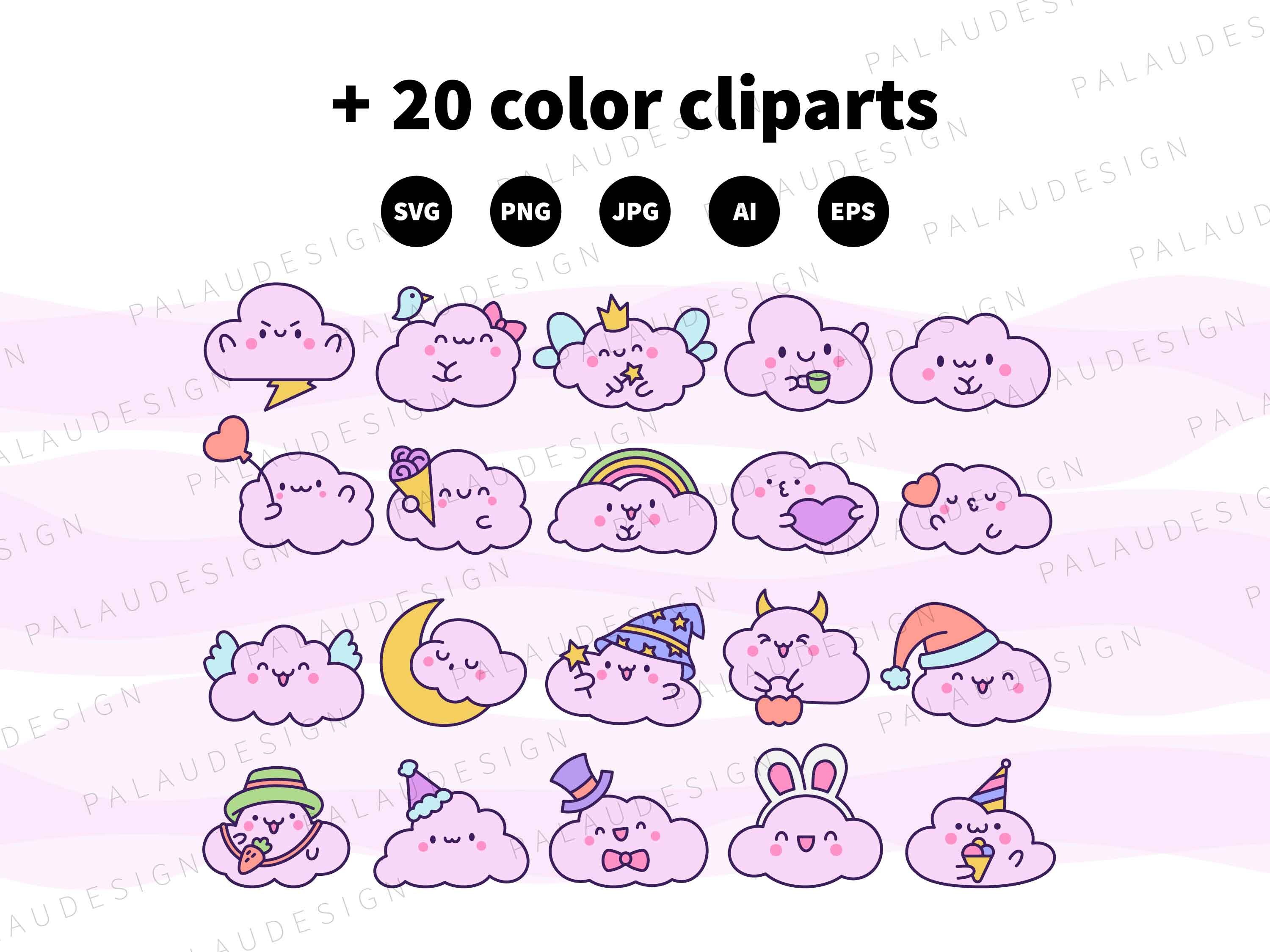 Dreamy Pink Cloud Clip Art - Kawaii Weather Set With SVG, PNG, and ...