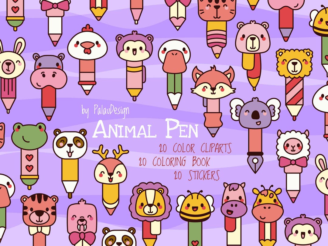 Cute Kawaii Animal Pens and Pencils Clipart, Coloring Pages, and ...