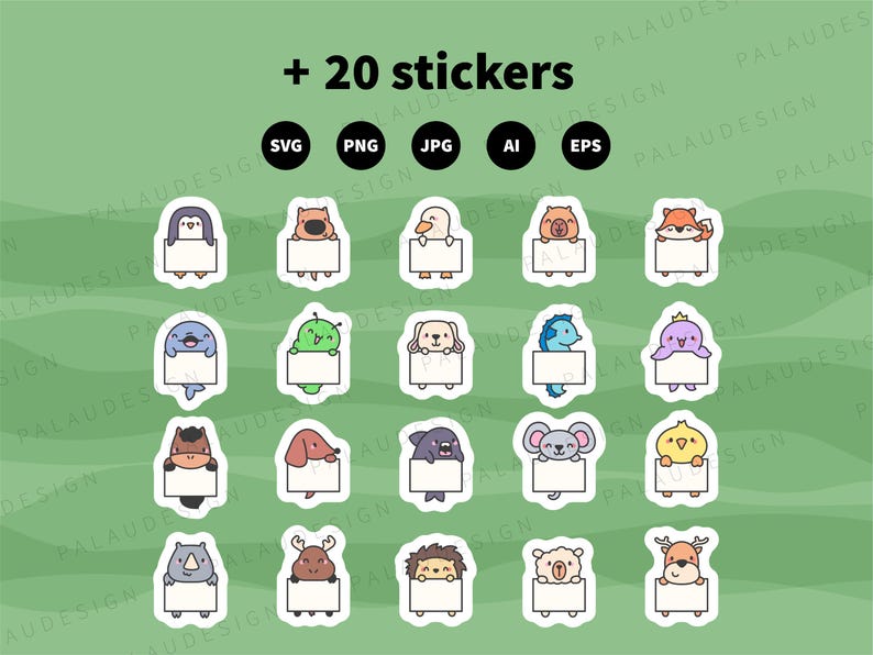 Kawaii Animals Holding Signs Clipart Pack: Line Art Characters ...