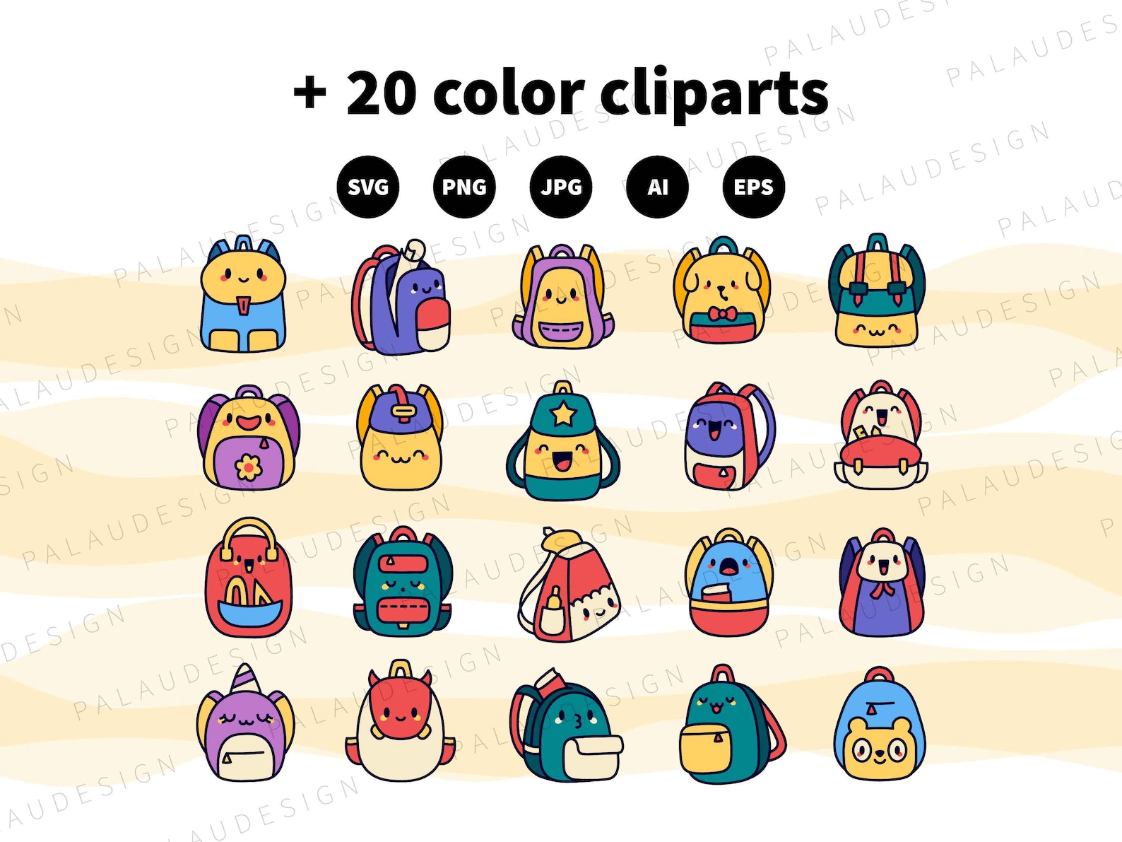 Editable Kids Backpack Clipart Set - Fun Kawaii School Illustrations ...