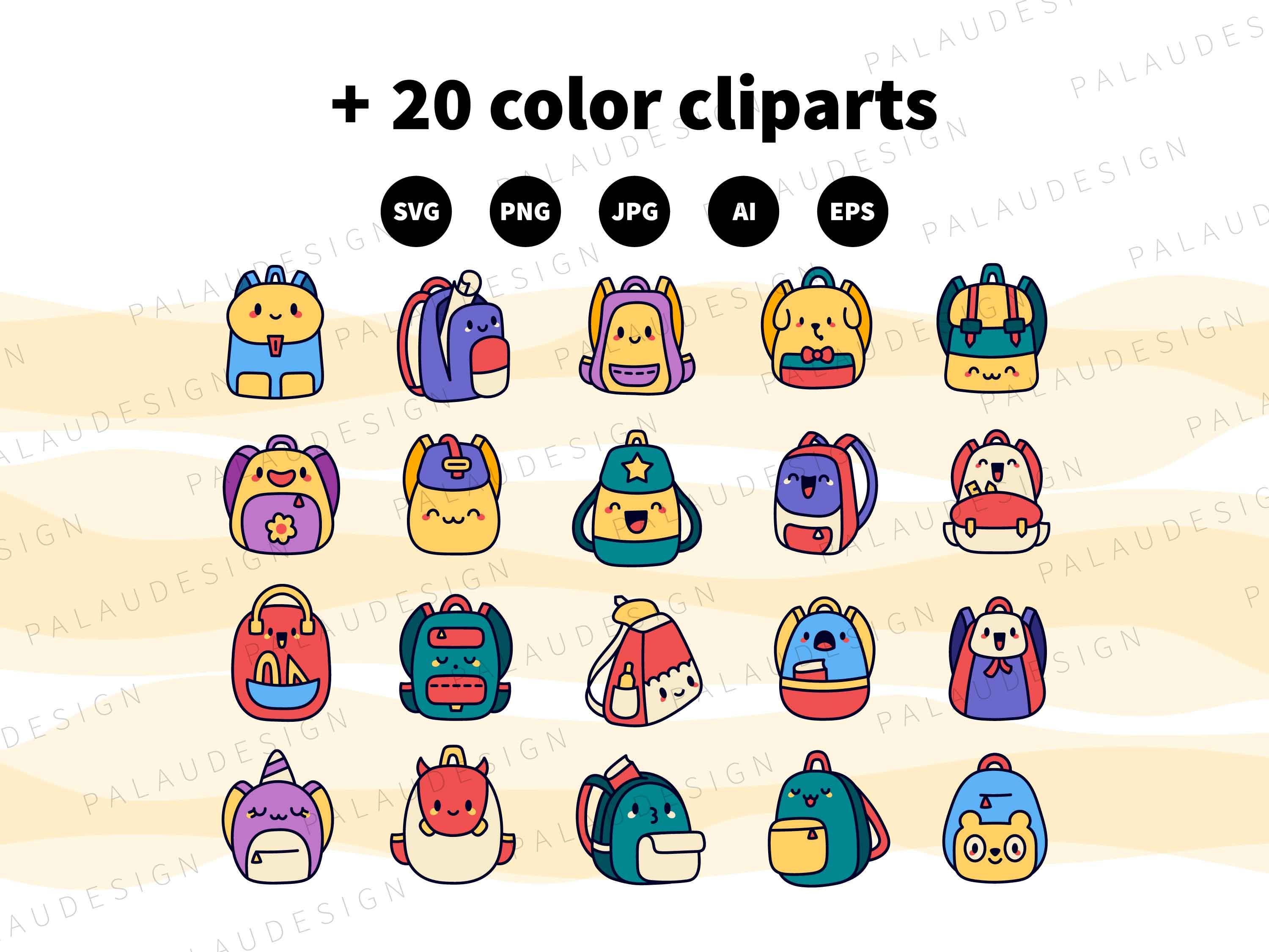 Editable Kids Backpack Clipart Set - Fun Kawaii School Illustrations ...