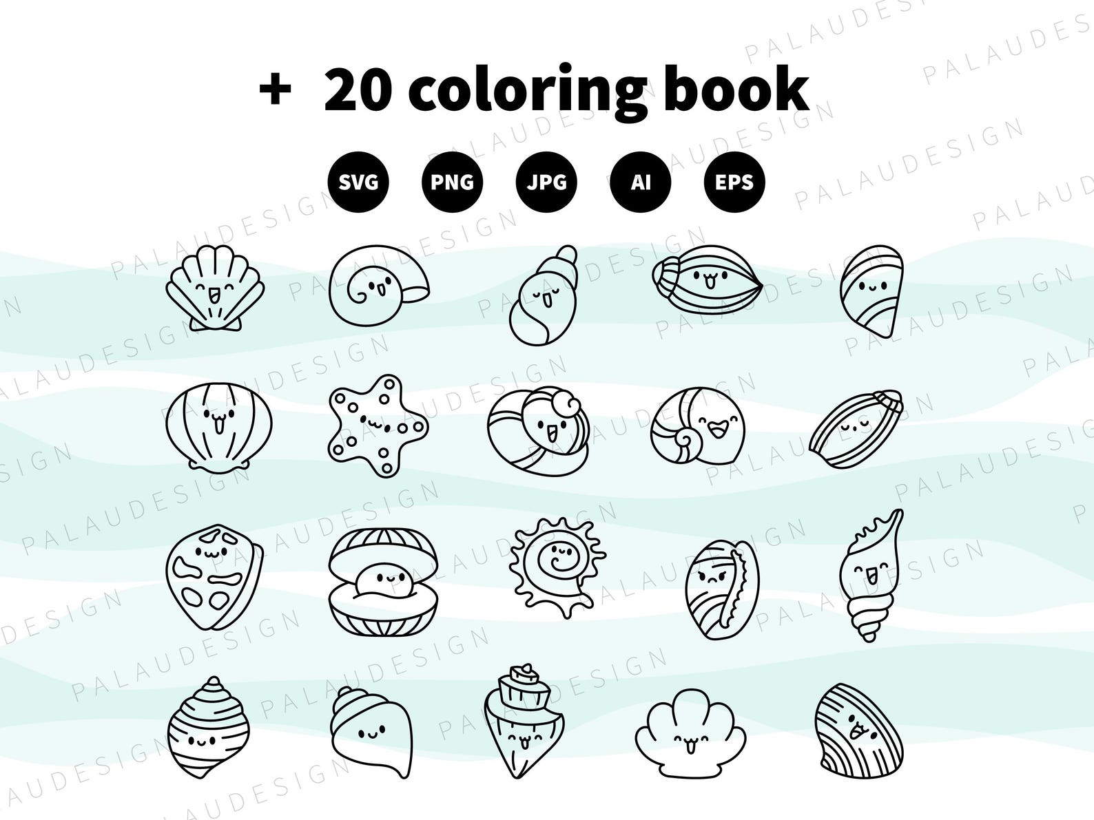 Kawaii Seashell Clipart Set: Funny Cartoon Shells (png, Svg, Jpg, Ai ...
