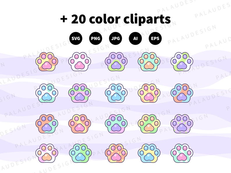 Cute Kawaii Soft Squishy Paw Print Clipart | Pastel Squishy Pet Paws ...