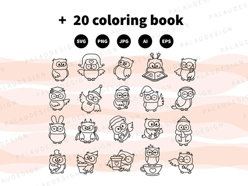 Kawaii Owl Clip Art Set - Digital SVG PNG Doodle Cut Files, Cute Night ...