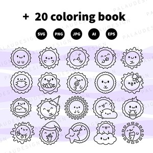 Whimsical Sun Clip Art Collection - Digital Outline Doodles - SVG & PNG ...
