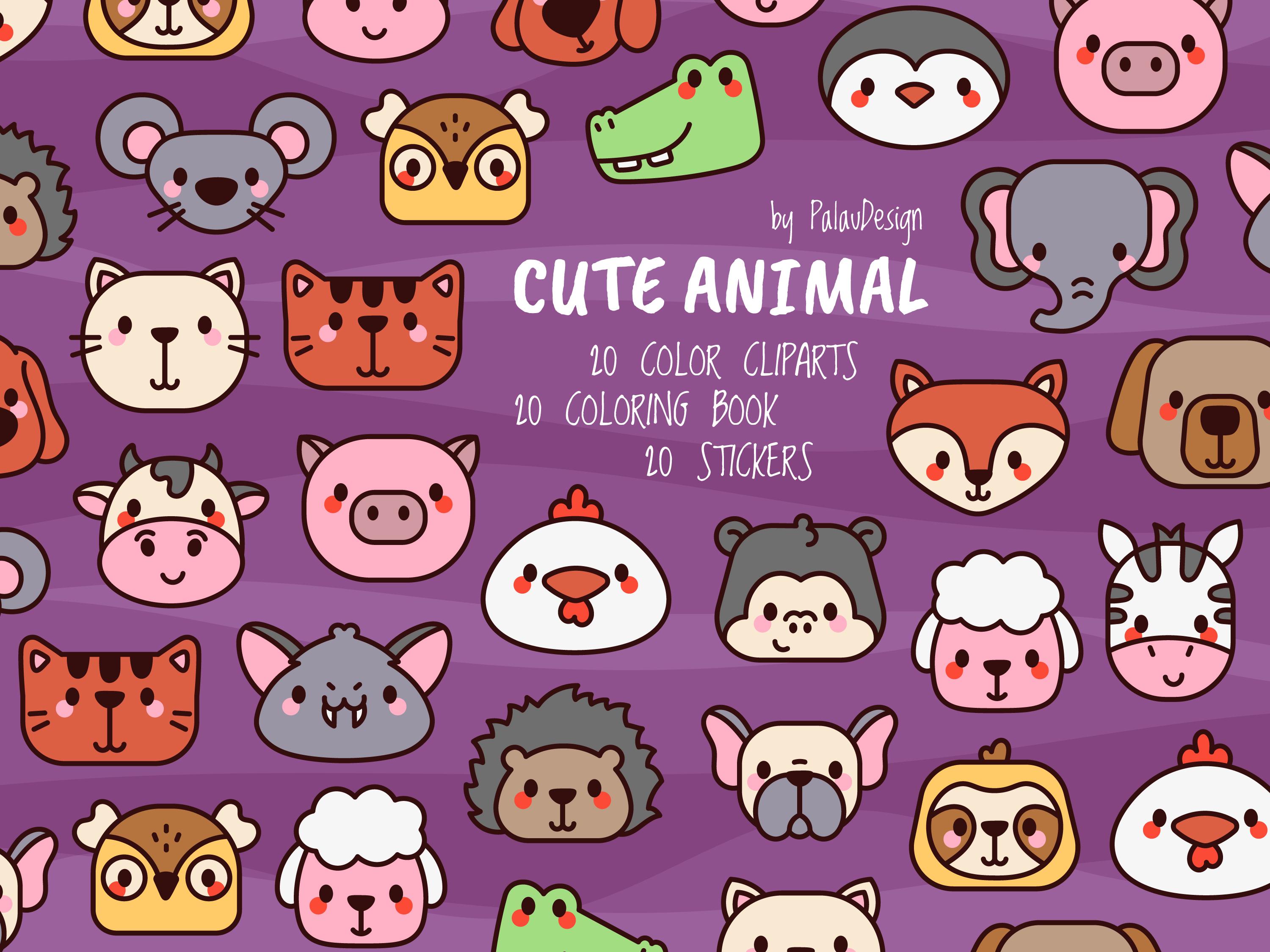 Cute Animal Face Clipart Set – Kawaii Cartoon Animal Head Illustrations ...