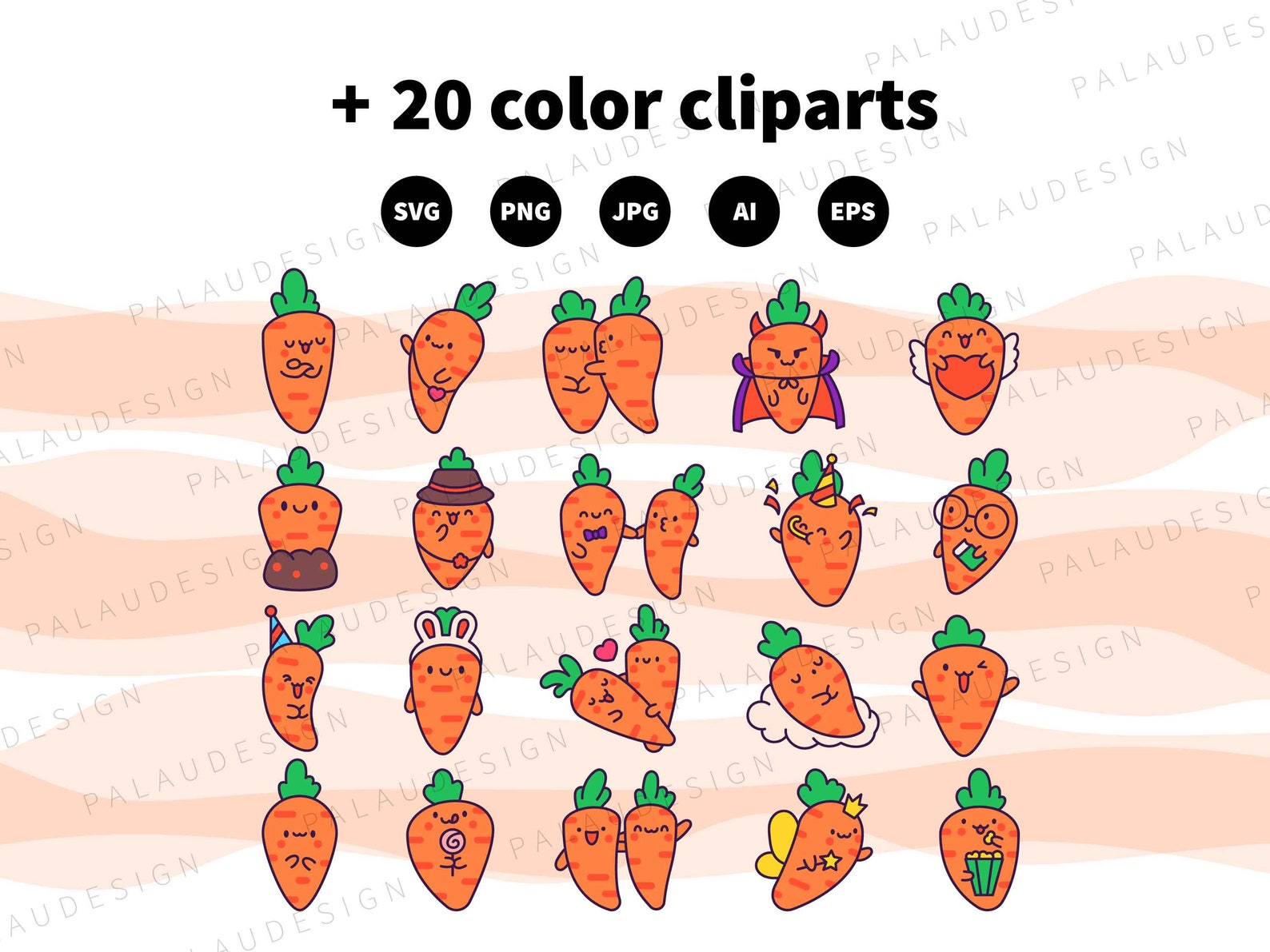 Adorable Carrots Clip Art Set - Kawaii Root Vegetable Doodles, SVG ...